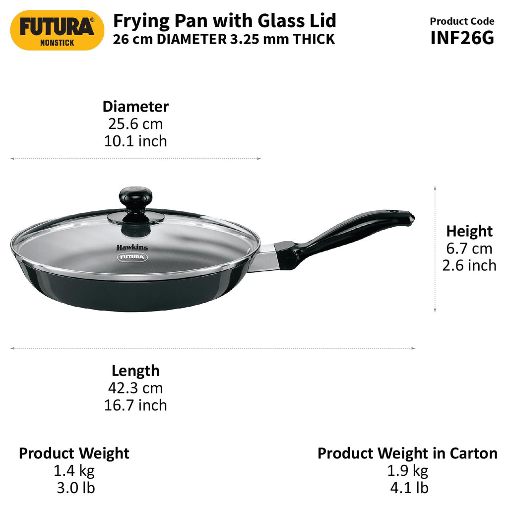 Hawkins Futura 26 cm Frying Pan, Nonstick Fry Pan with Glass Lid, Indu ...