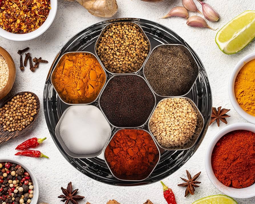 Bajaj spice box stainless steel with Glass Lid 2 sizes (hexa) – The ...